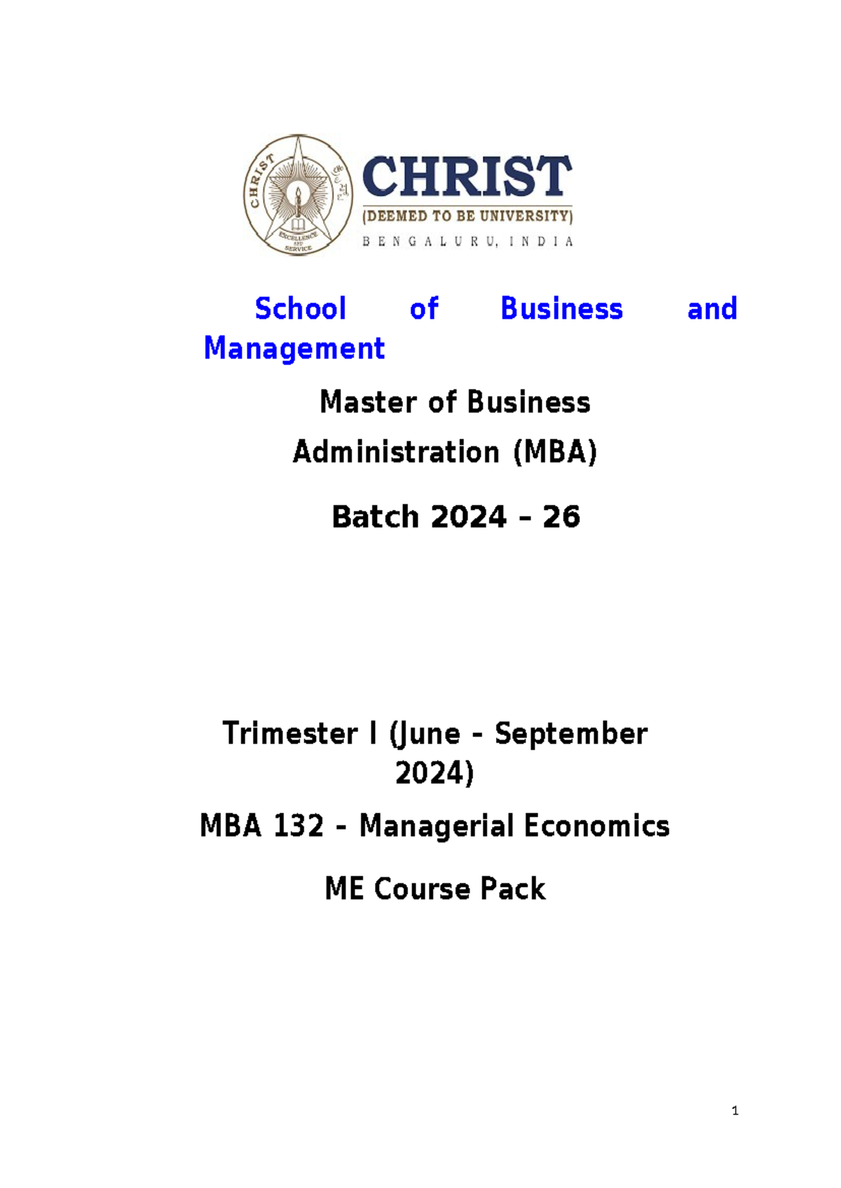 2024 - ME Course Plan - School of Business and Management Master of ...