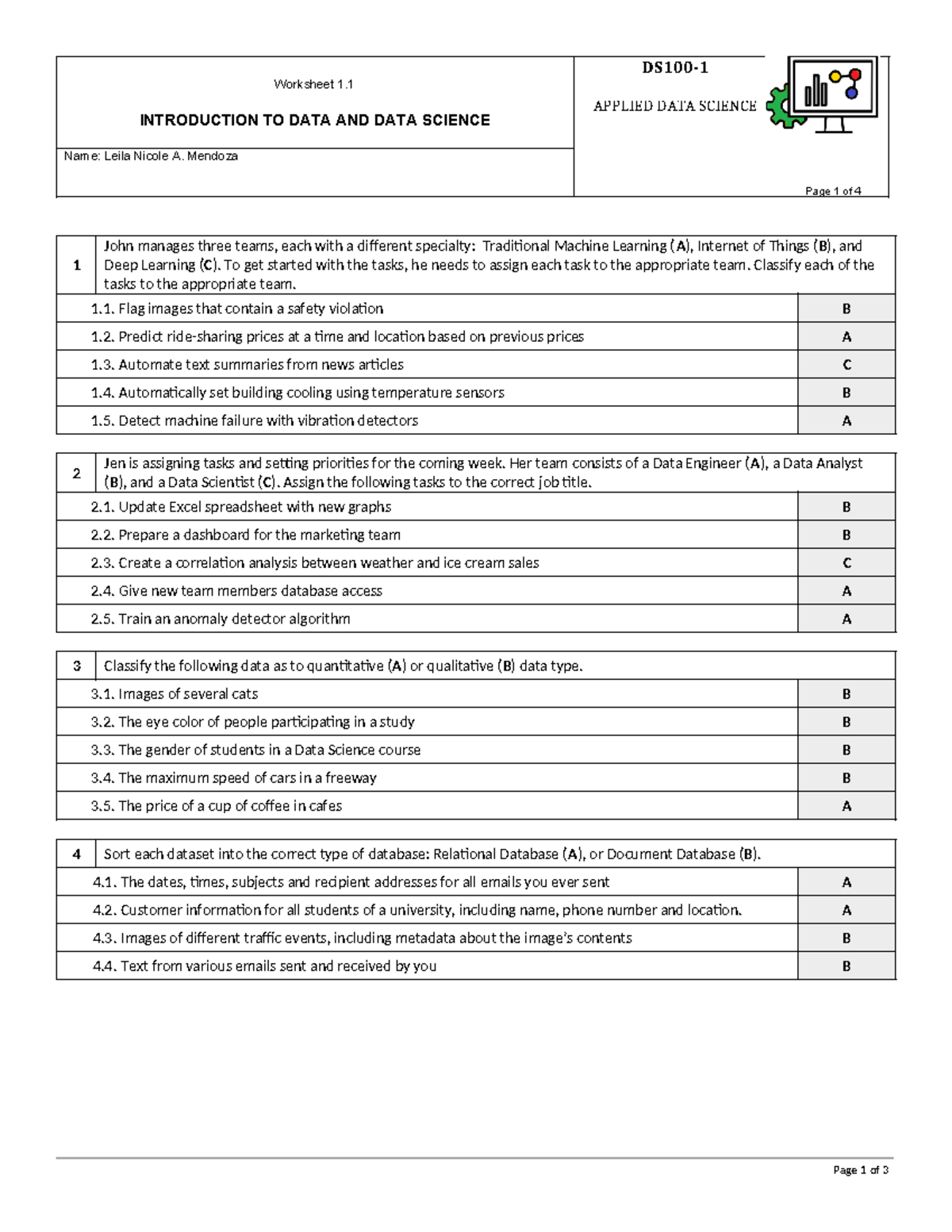 DS100-1 WS 1 - assign - Worksheet 1. INTRODUCTION TO DATA AND DATA SCIENCE DS100- APPLIED DATA ...
