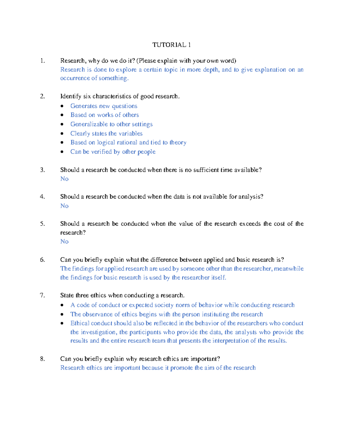 Tutorial 1 - Introduction to research - TUTORIAL 1 Research, why do we ...