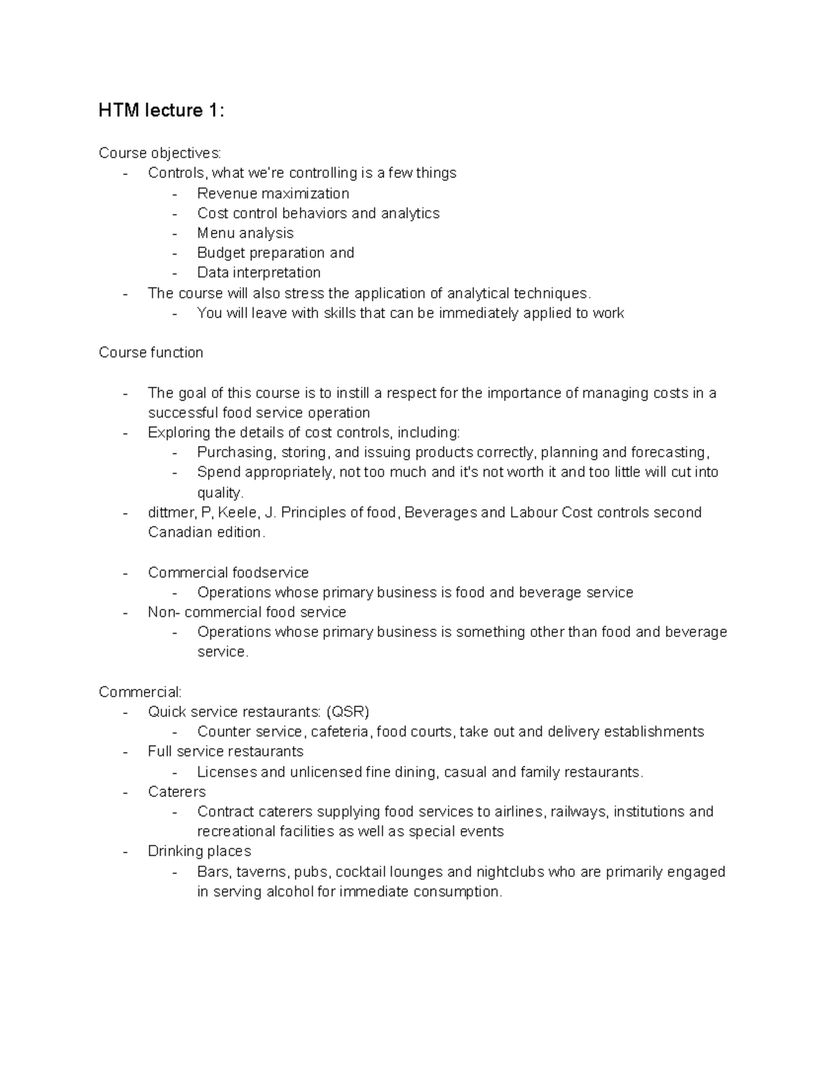 HTM - What was covered for the first two weeks of the course. - HTM ...