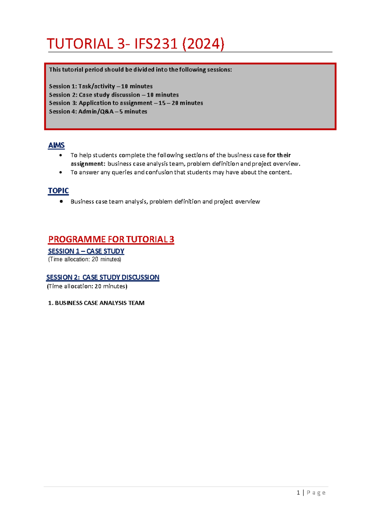 IFS231 S1 2024 Tutorial 3 student - This tutorial period should be ...