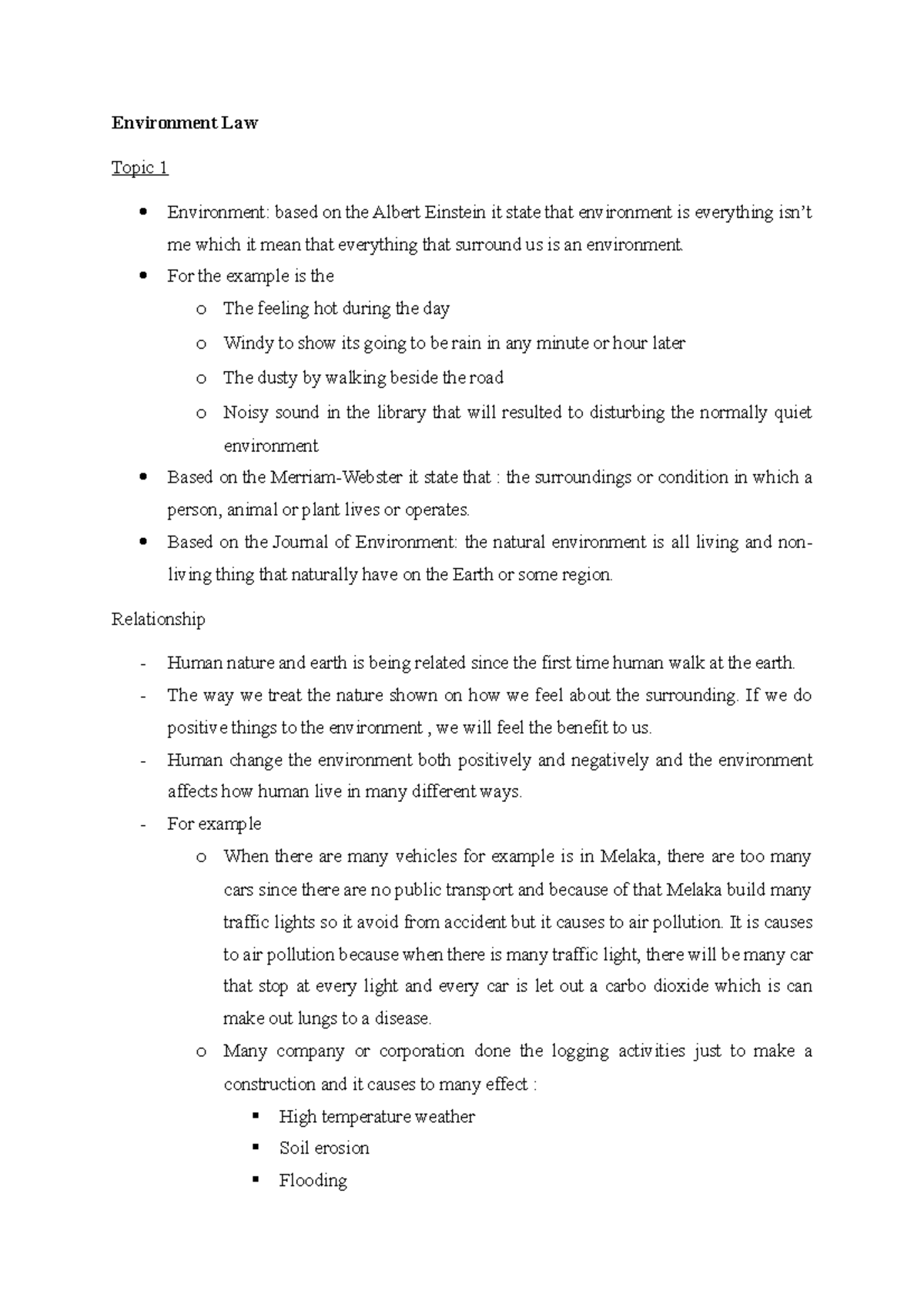 Environment Law topic 1 - Environment Law Topic 1 Environment: based on ...