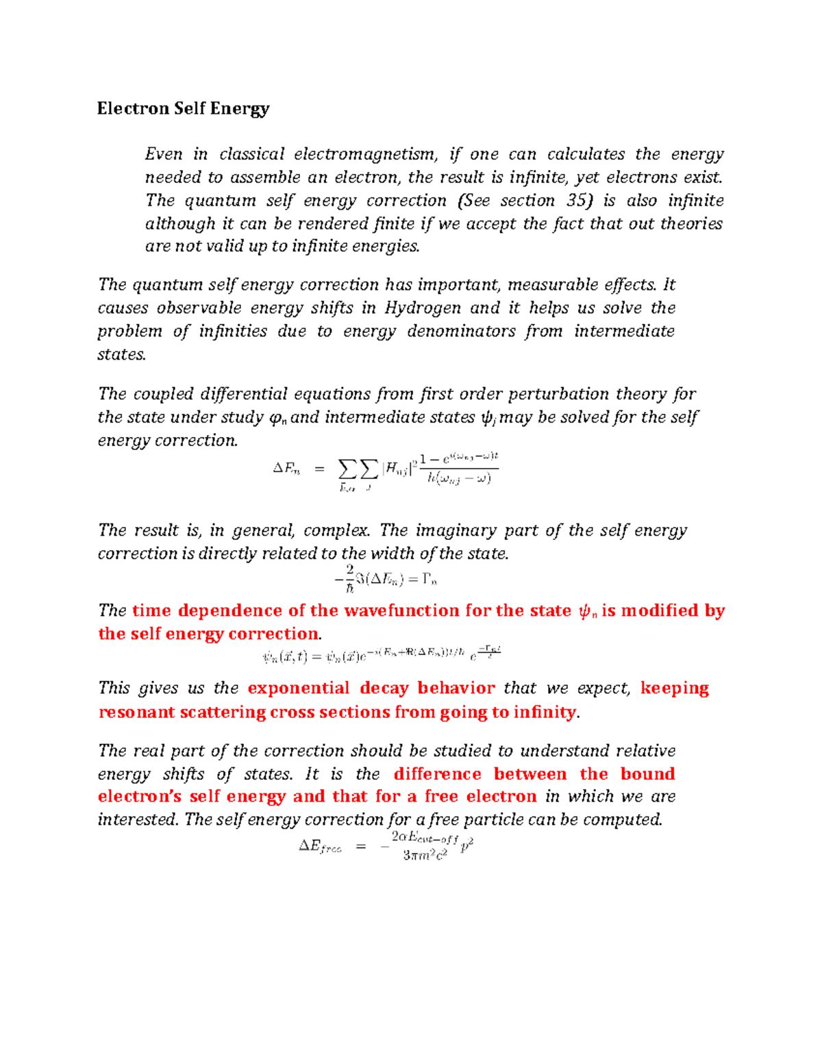 Electron Self Energy - Electron Self Energy Even in classical ...