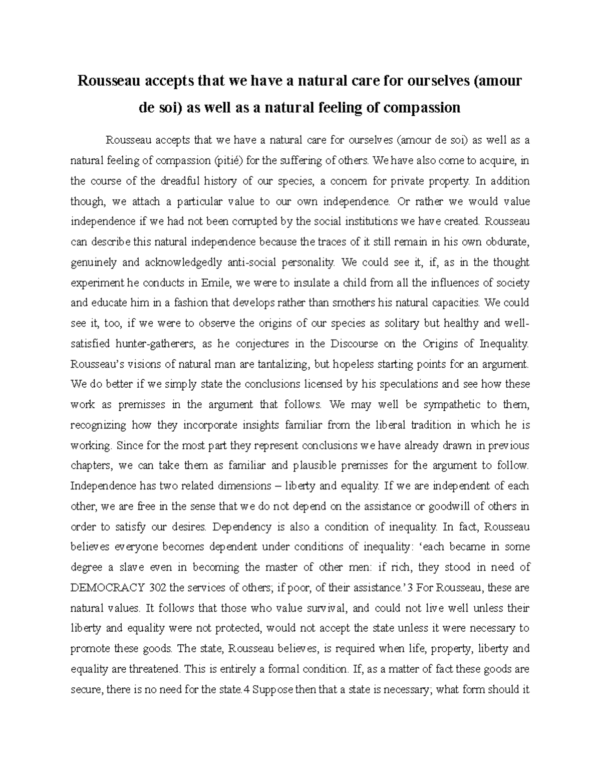 Rousseau- freedom, equality and the general will - Rousseau accepts ...