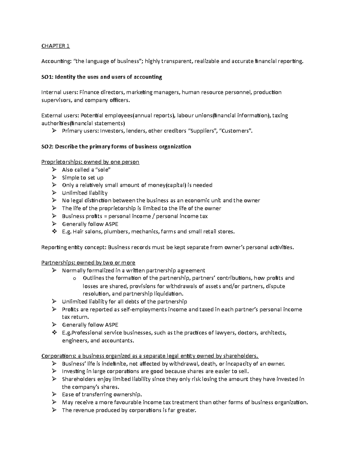 Chapt 1-4 2257 Textbook Notes - CHAPTER 1 Accounting: “the language of ...