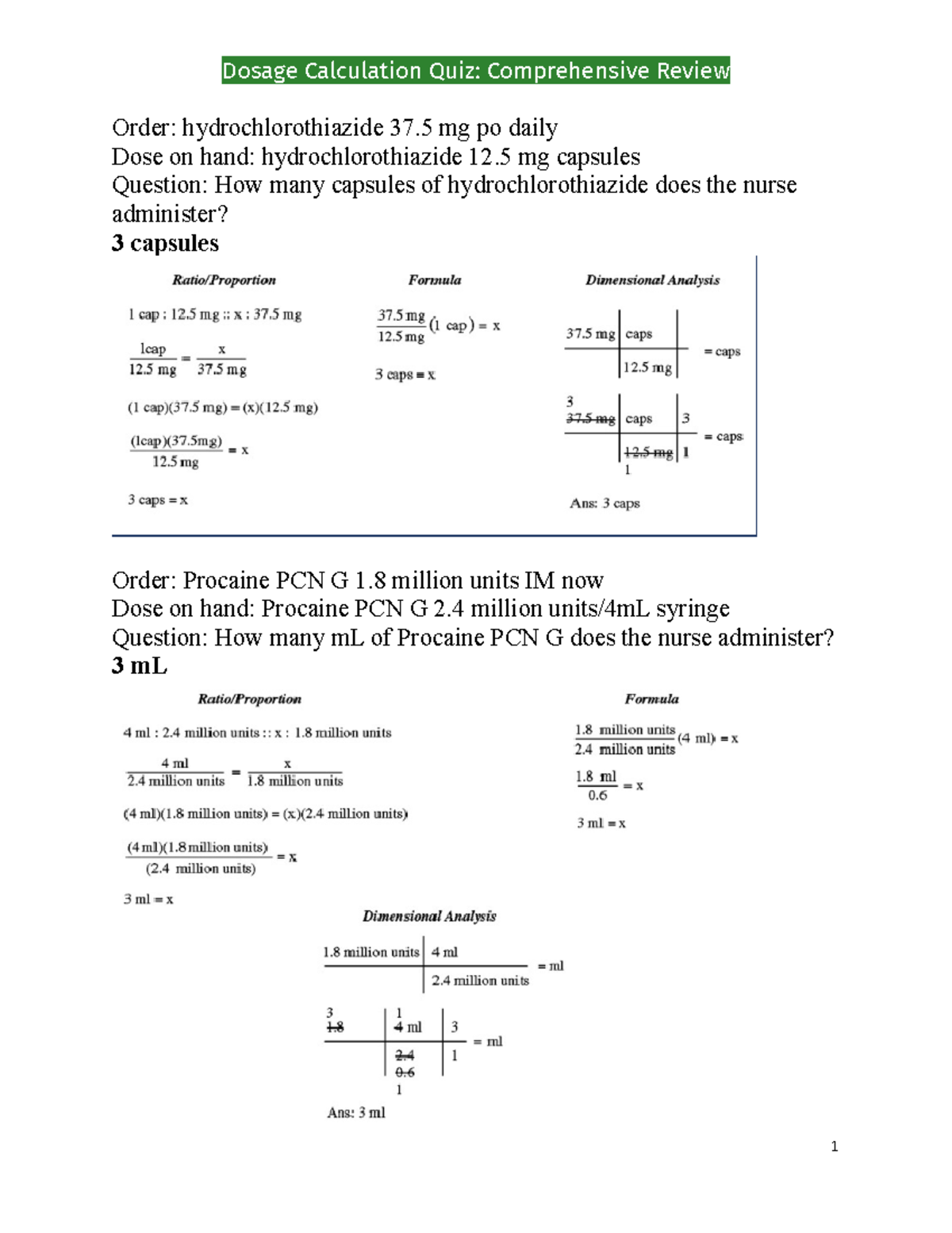 Dosage Calculation Quiz Comprehensive Review - Round the answer to the ...