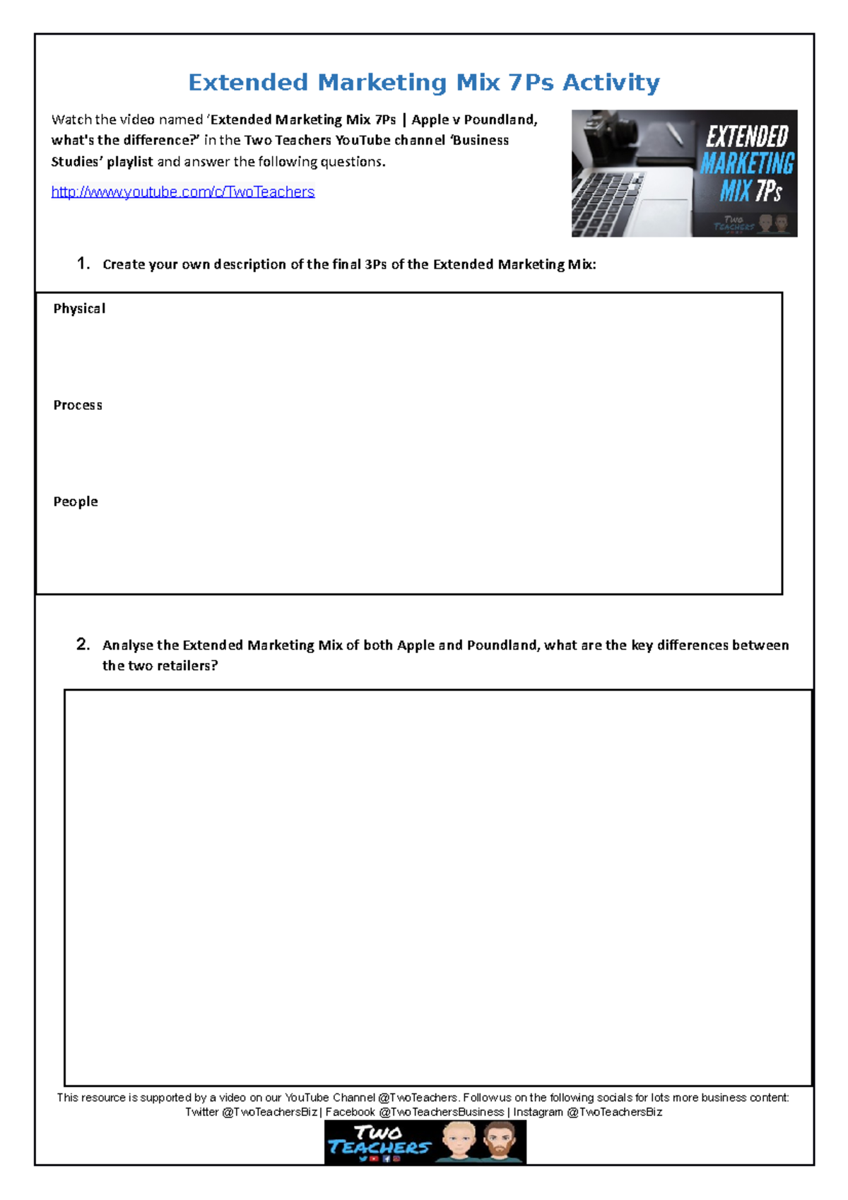 Extended Marketing Mix 7ps Activity - Extended Marketing Mix 7Ps ...