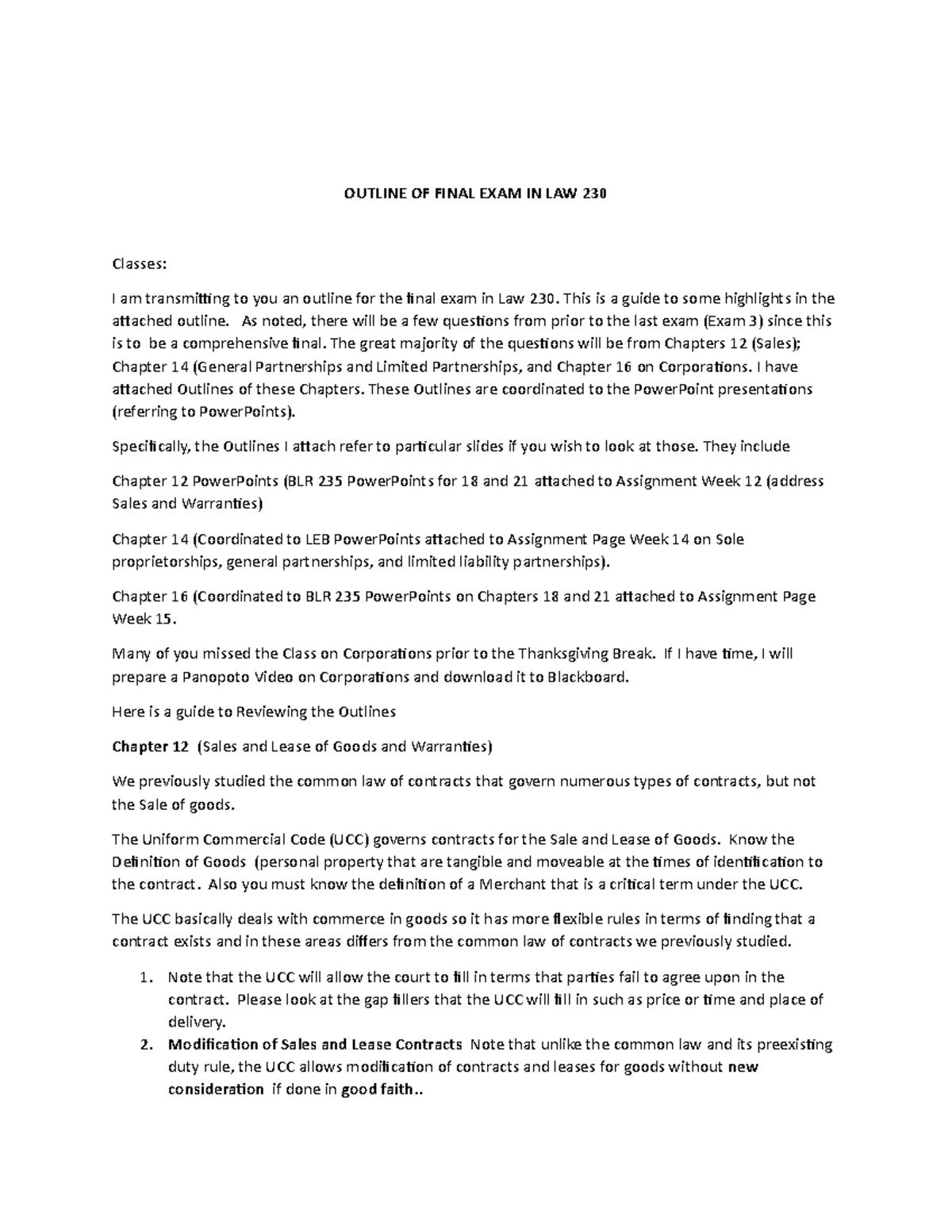 Outline of Final Exam in Law 230 For 2019 - OUTLINE OF FINAL EXAM IN ...