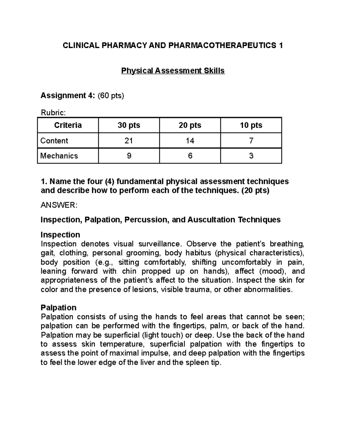 CLINICAL PRACTICE IN PHARMACY ASSIGNMENT 4 - BS Pharmacy - UZ - Studocu