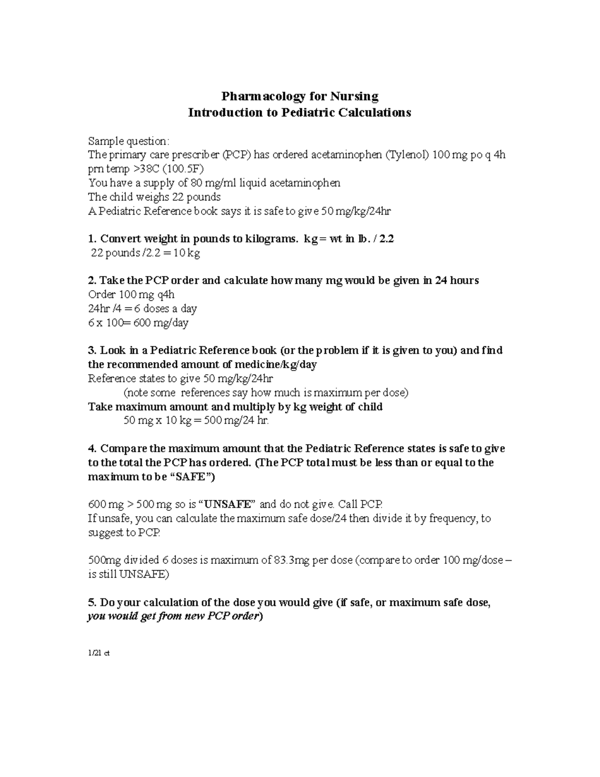 Pharmacology: Intro Pediatric Calculations - Pharmacology for Nursing ...