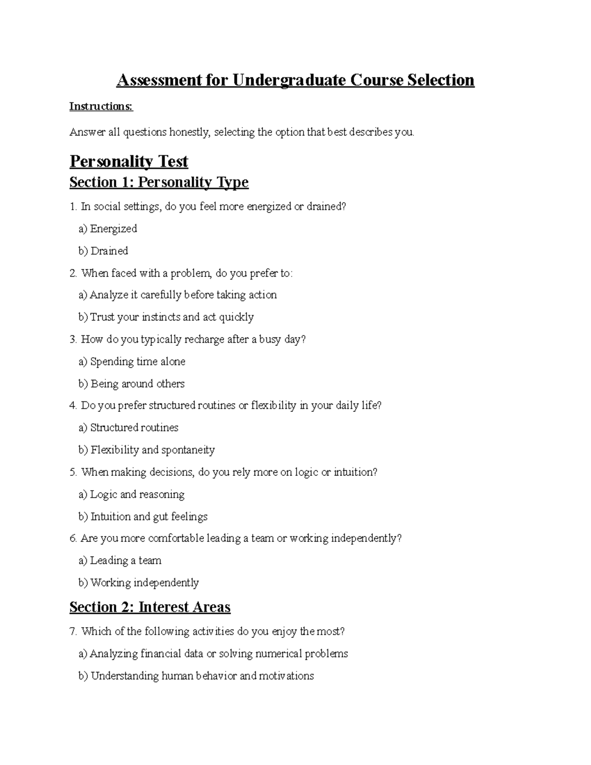 Psychometric Test - abc - Assessment for Undergraduate Course Selection ...