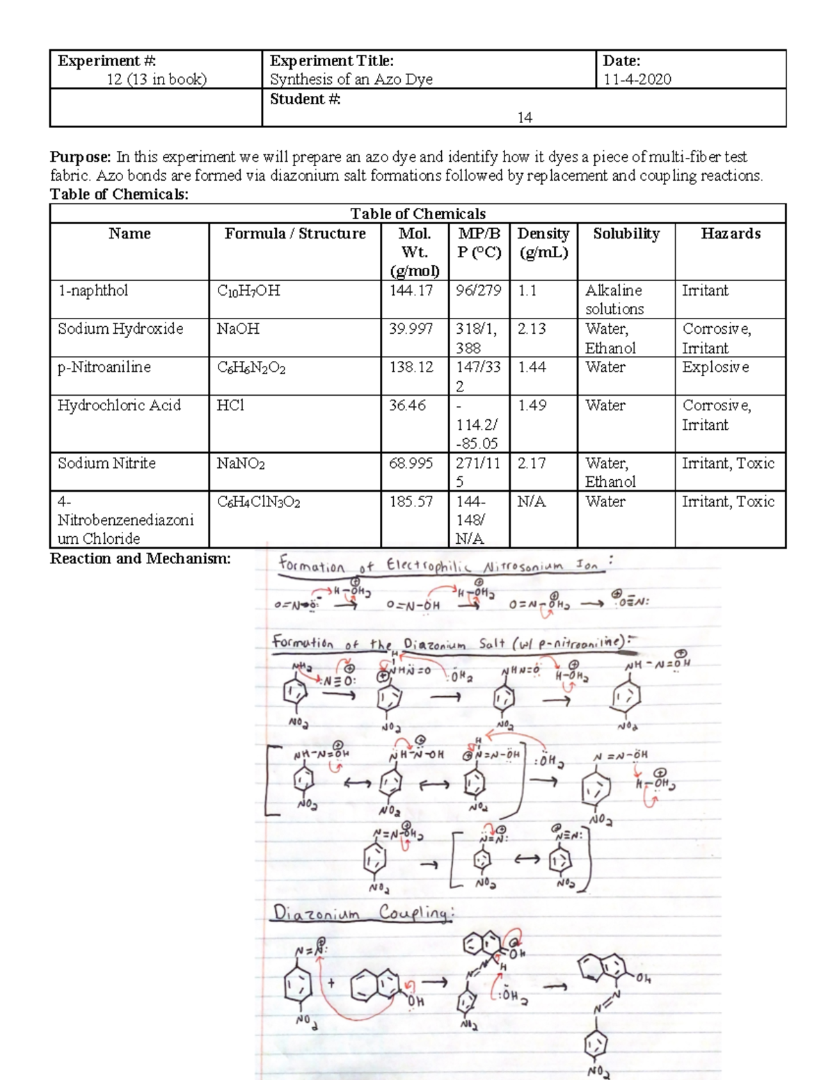 Synthesis of Azo Dye Experiment - Studocu
