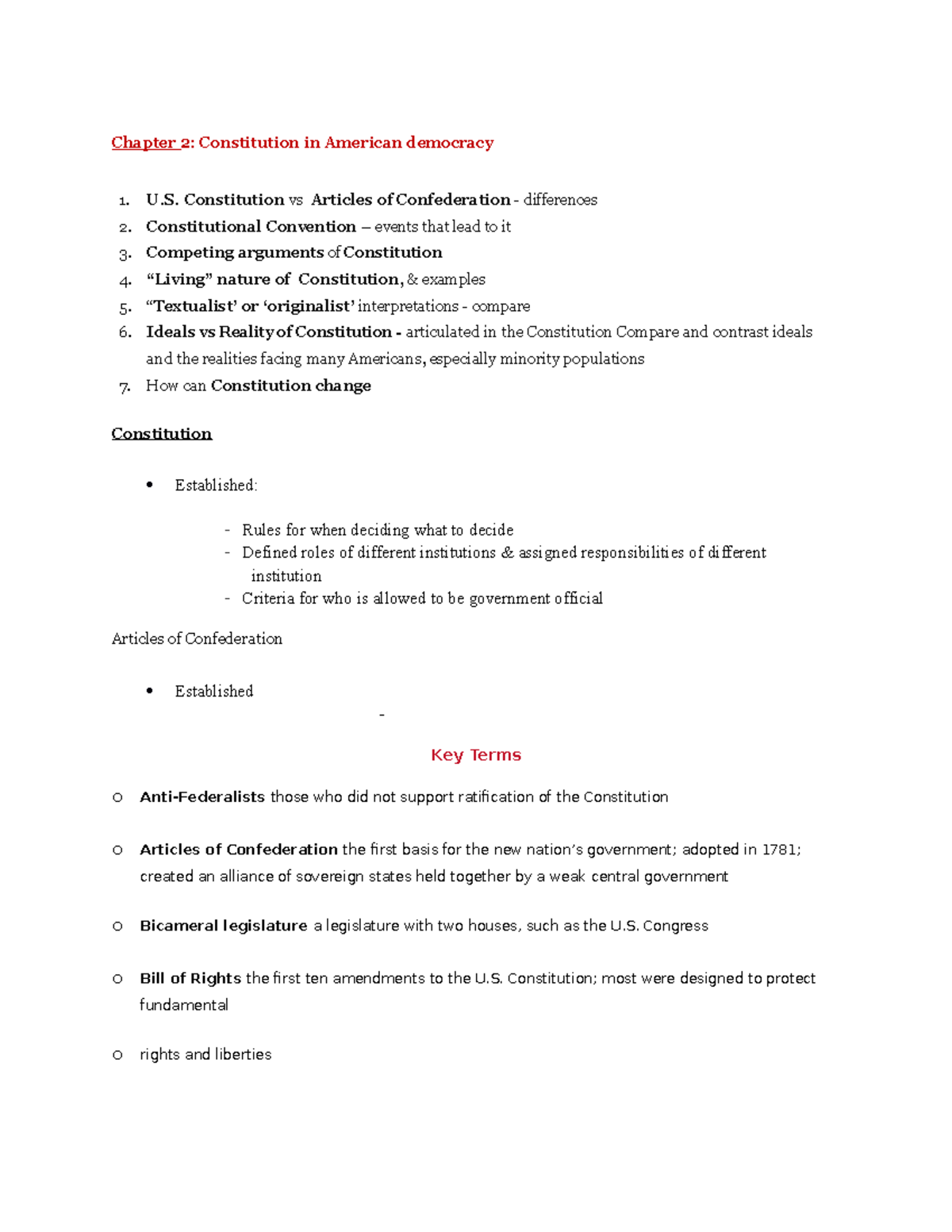 Constitution - U. Constitution vs Articles of Confederation ...