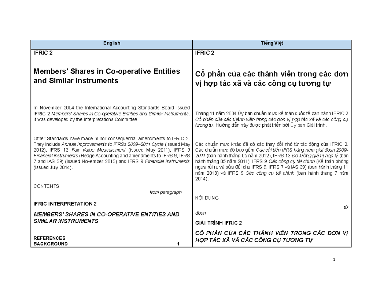 Ifric 2 - Huệ - English Tiếng Việt IFRIC 2 Members’ Shares in Co ...