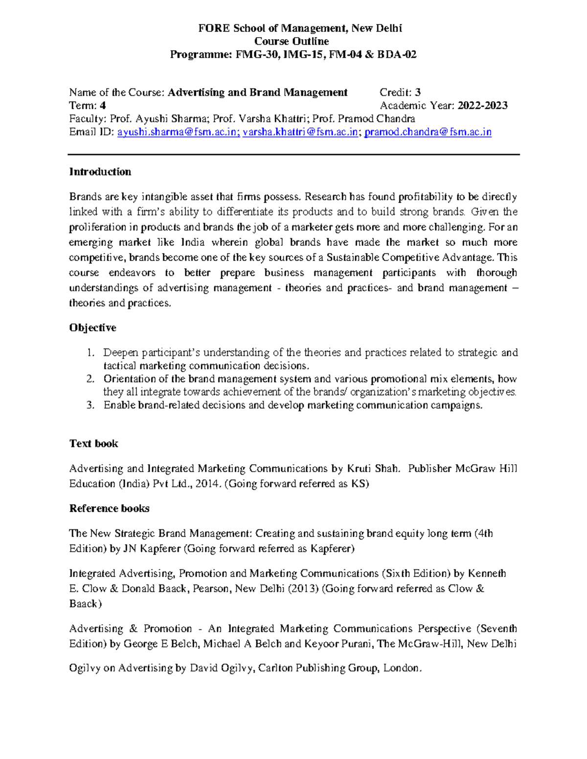 ABM - Course Outline - FORE School of Management, New Delhi Course ...