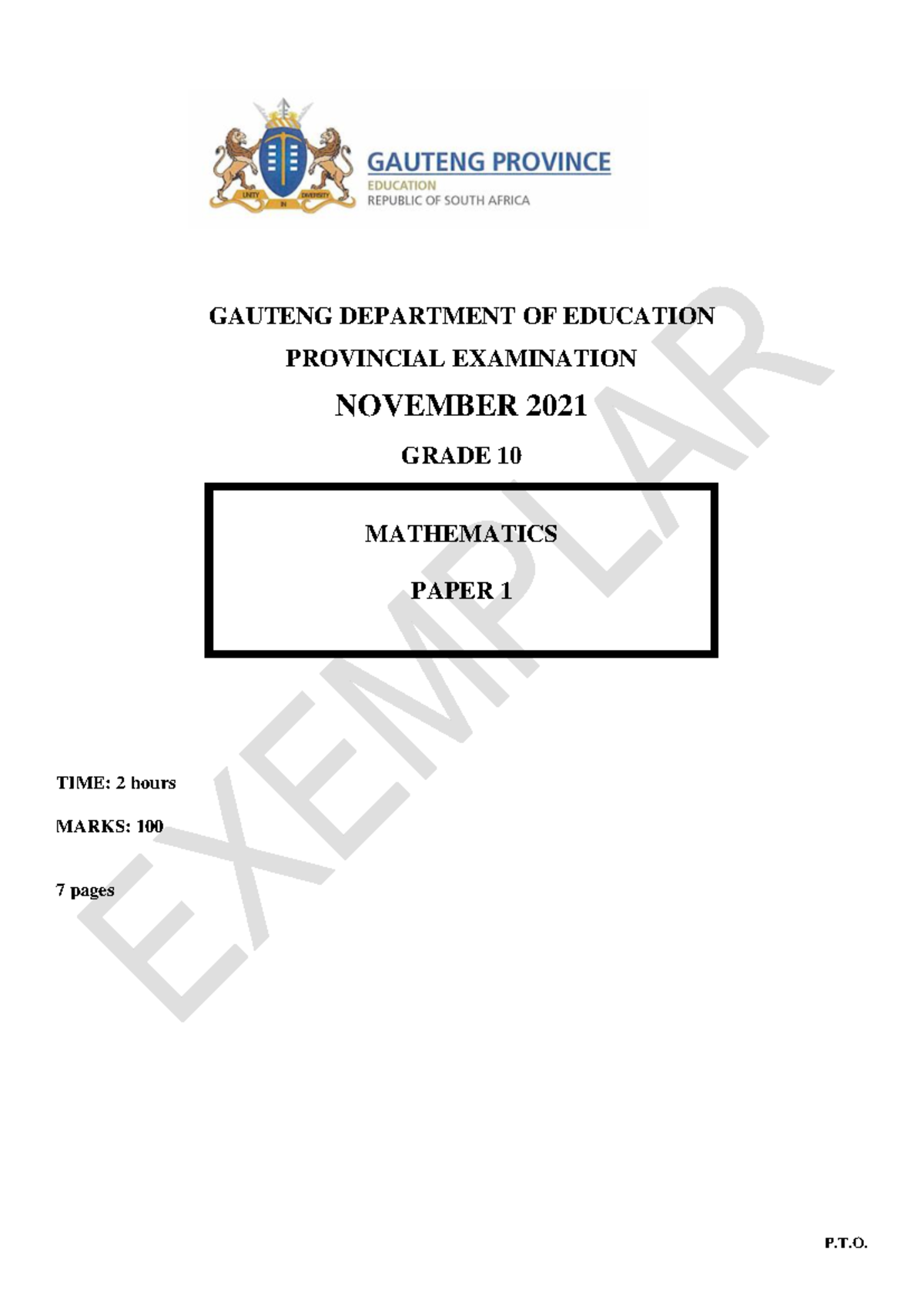 2021 GP Grade 10 Math P1 Nov QP - GAUTENG DEPARTMENT OF EDUCATION ...