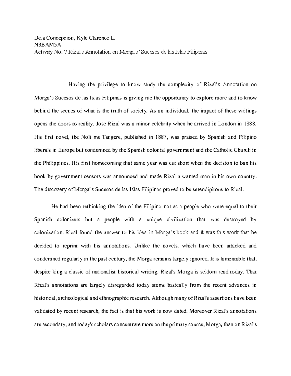 Rizal's Annotation - Dela Concepcion, Kyle Clarence L. N3BAM5A Activity ...