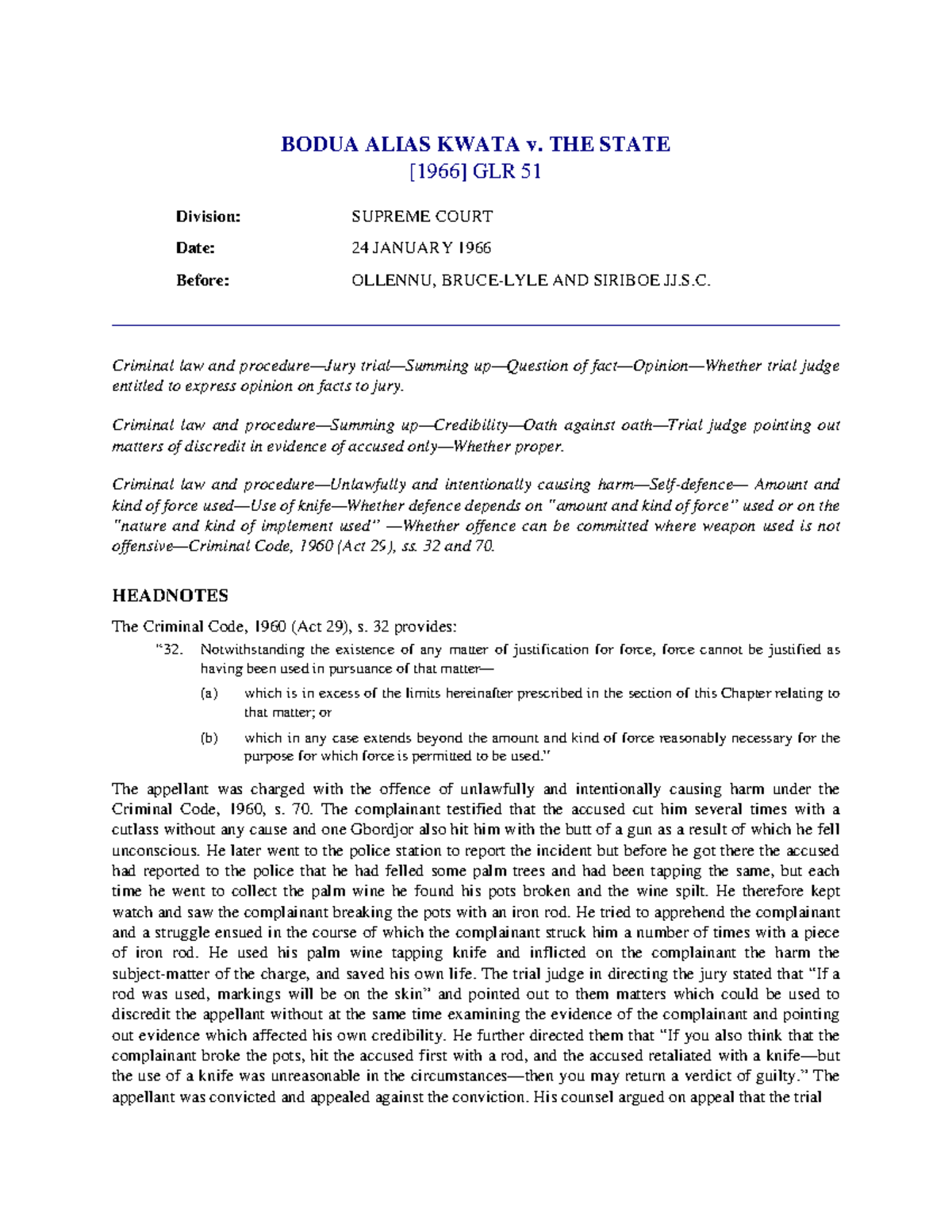 Bodua Alias Kwata v. THE State - BODUA ALIAS KWATA v. THE STATE [1966 ...