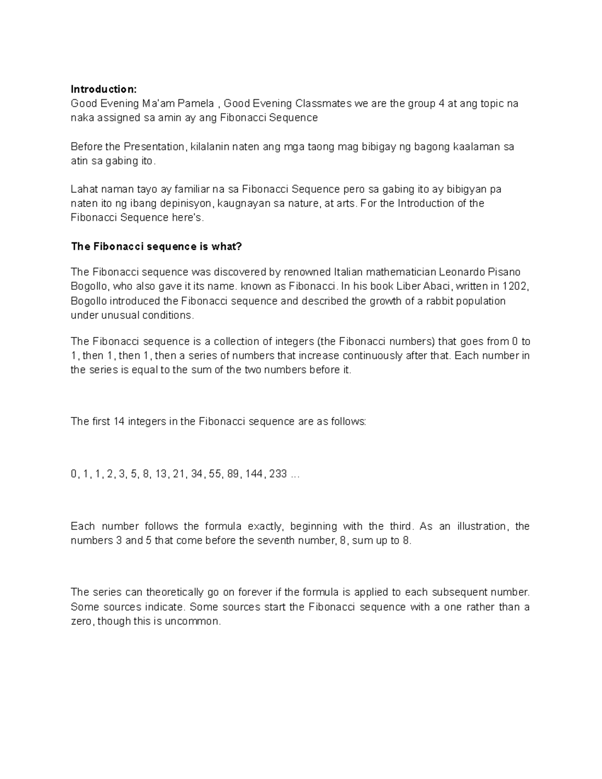 Group 4 Report - Introduction: Good Evening Ma’am Pamela , Good Evening ...