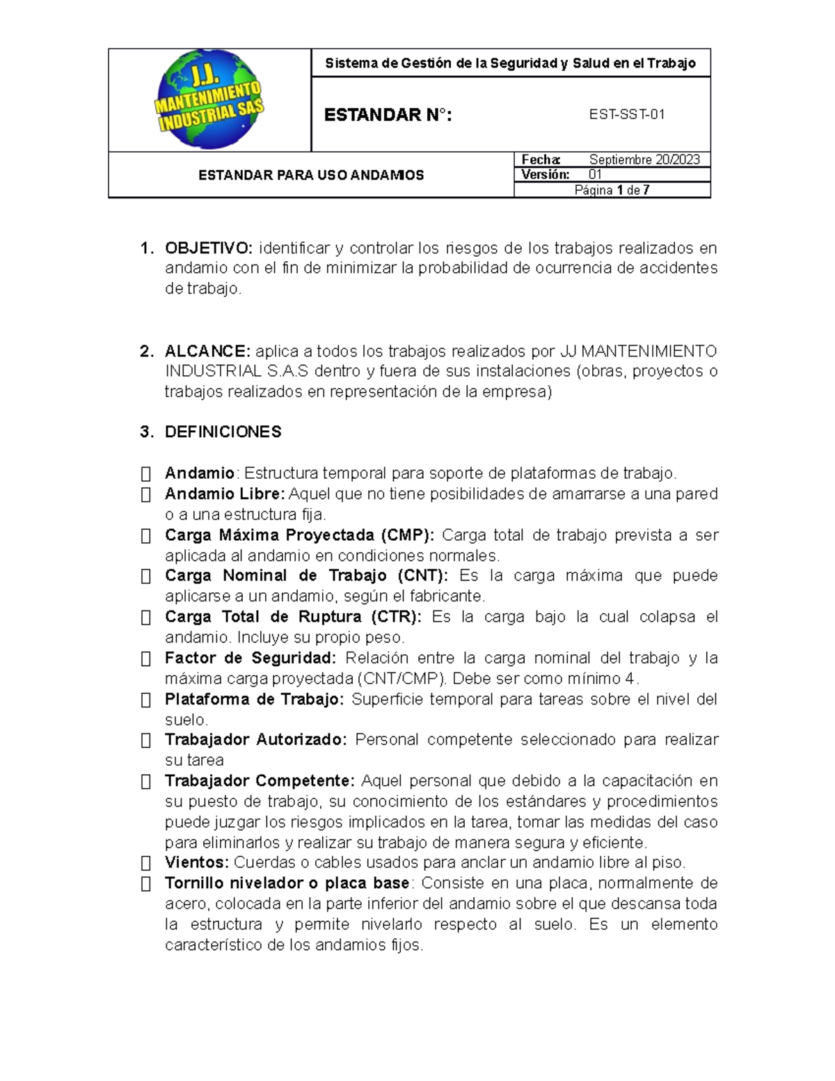 Estandar andamios - ejemplos de documentos a realizar - ESTANDAR N ...
