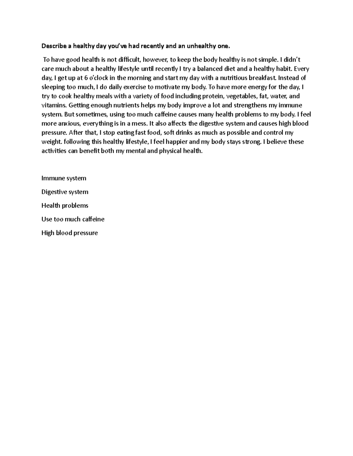 Describe a healthy day - for ai need help - Describe a healthy day you ...