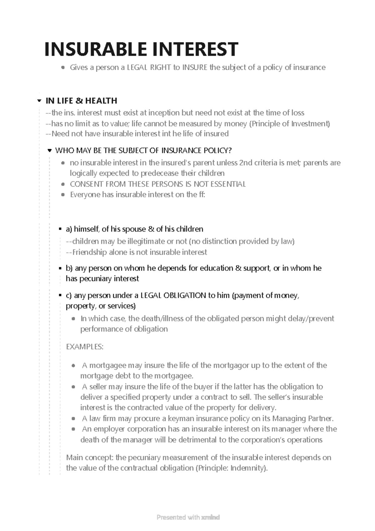 Insurable Interest outline - INSURABLE INTEREST Gives a person a LEGAL ...