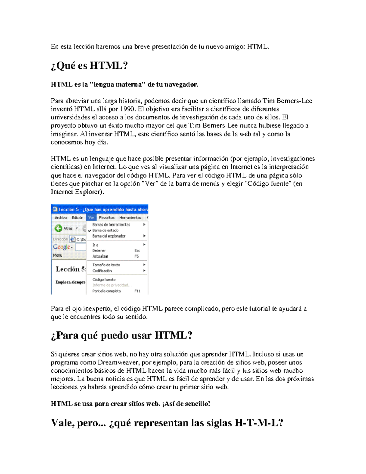 HTML - Informatica - En esta lección haremos una breve presentación de ...