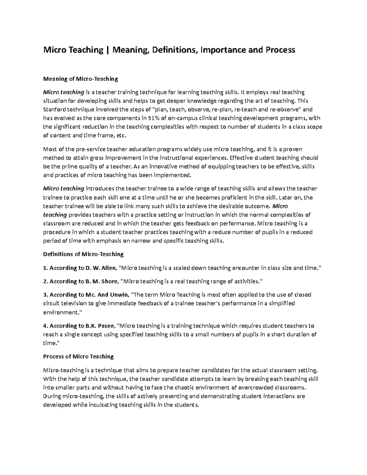 Micro Teaching - It employs real teaching situation for developing ...