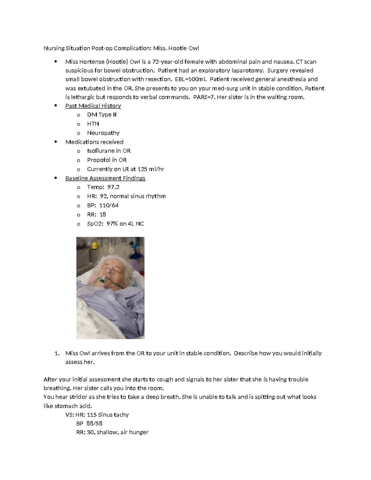 Nursing Situation Post op complication word doc - Nursing Situation ...