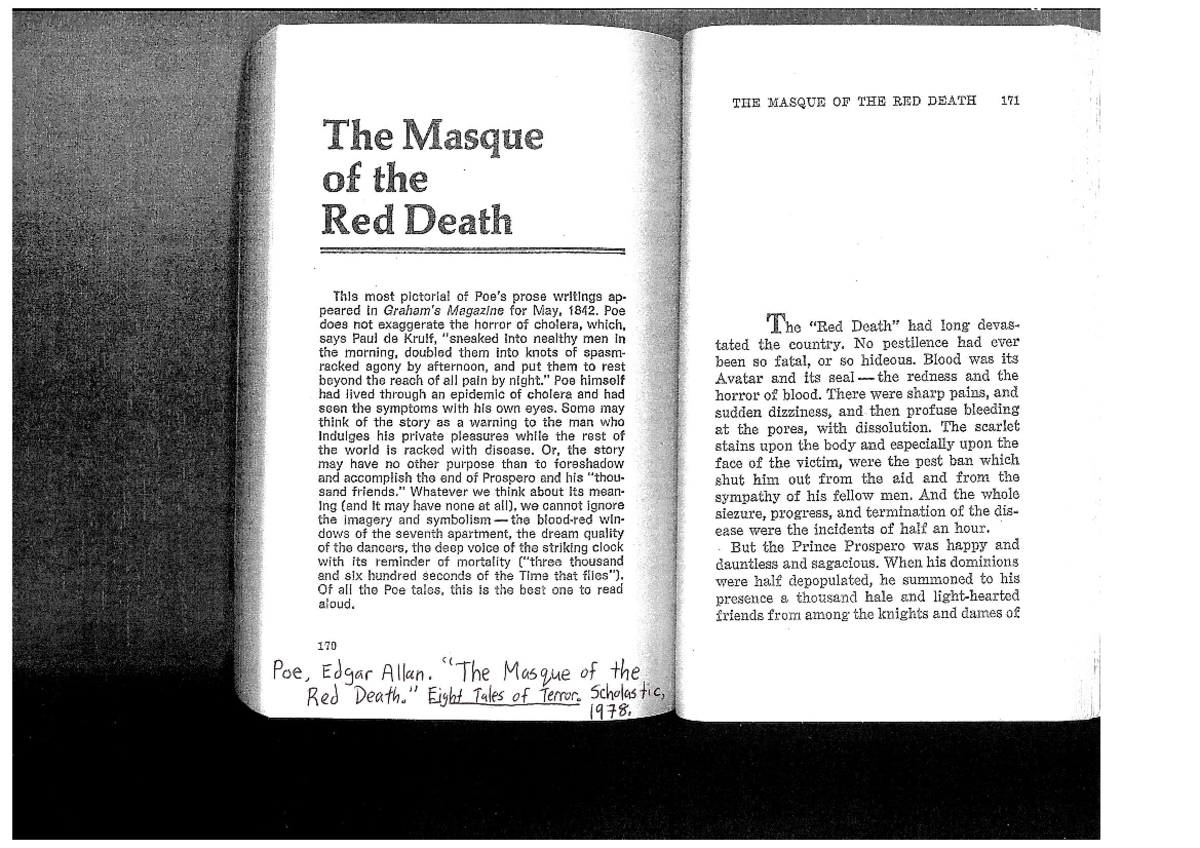 Masque of Red Death Poe - Homework Assignment for students - ENGL 100 ...