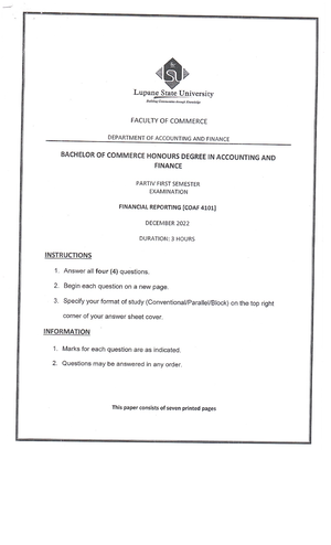 2022 COAF 4201 exercise cashflow - FACULTY OF COMMERCE DEPARTMENT OF ...