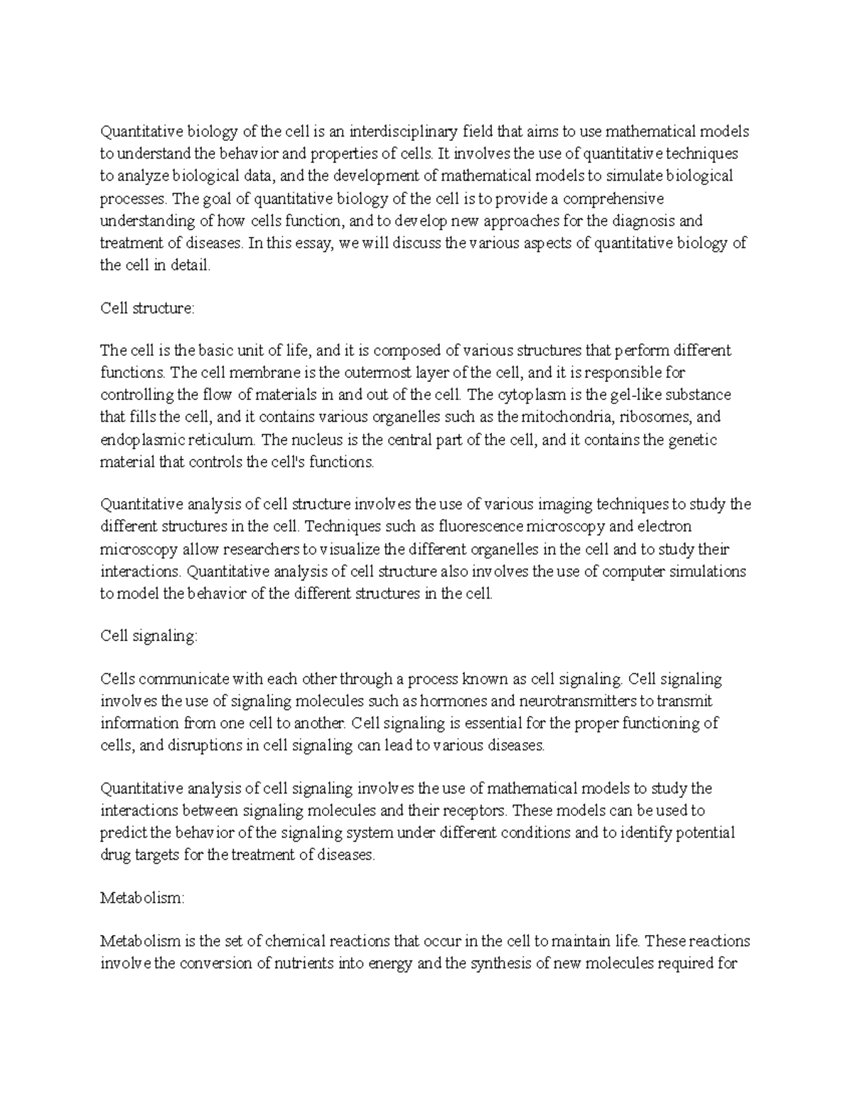 Quantitative biology of a cell notes - Quantitative biology of the cell ...