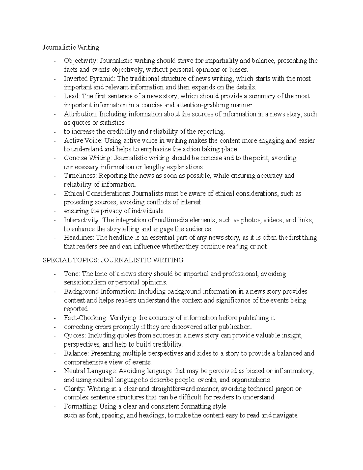 Journalistic notes 1 ECC - Journalistic Writing Objectivity ...