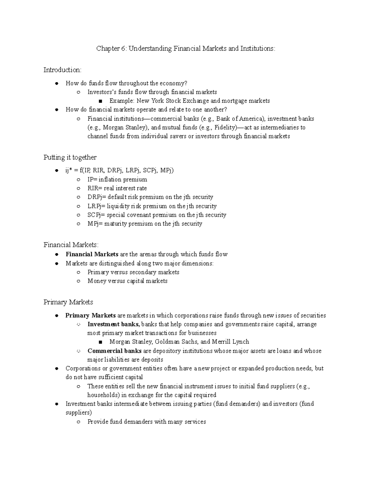Chapter 6 lecture notes - Chapter 6: Understanding Financial Markets ...