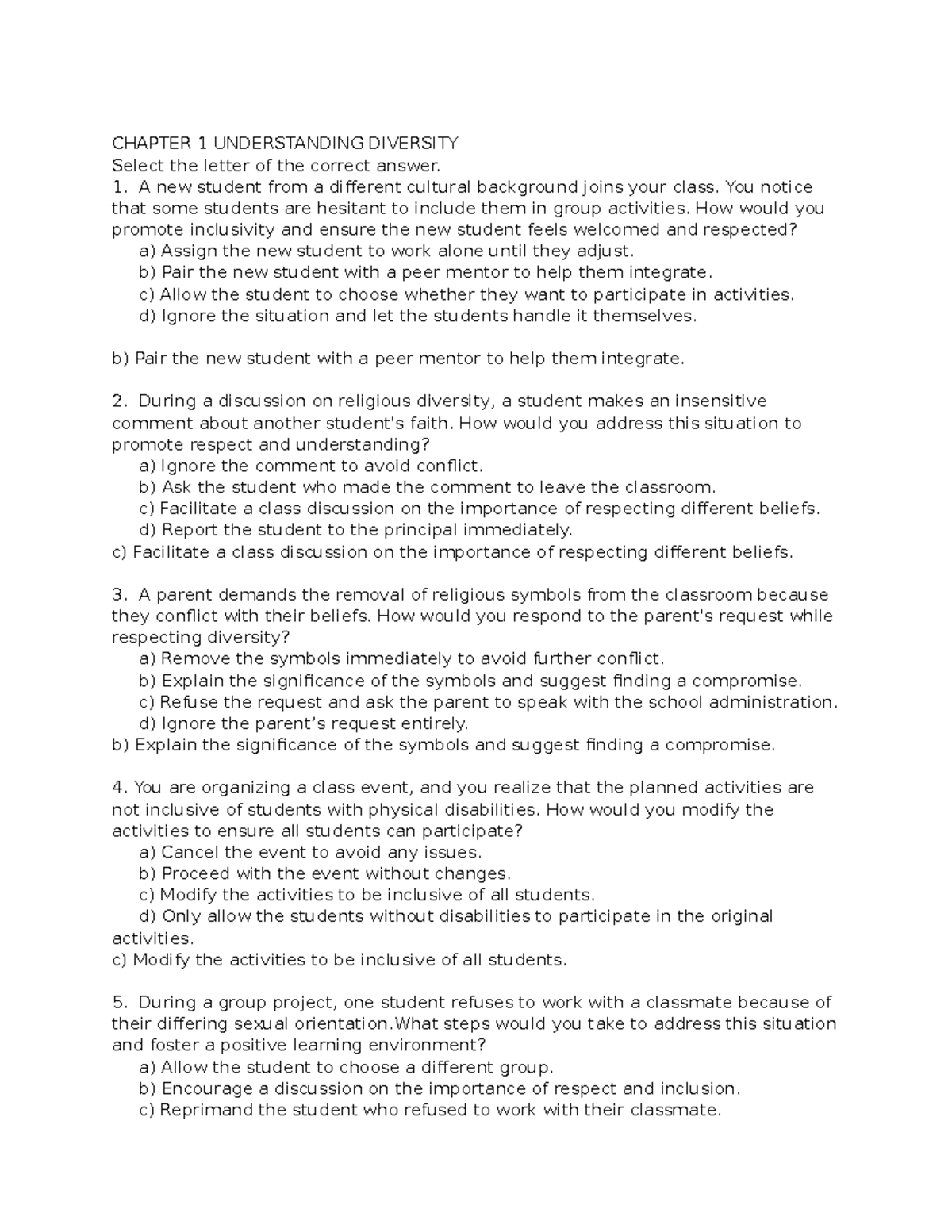 Written Tasks Key 1n Lesson Understanding Diversity - CHAPTER 1 ...