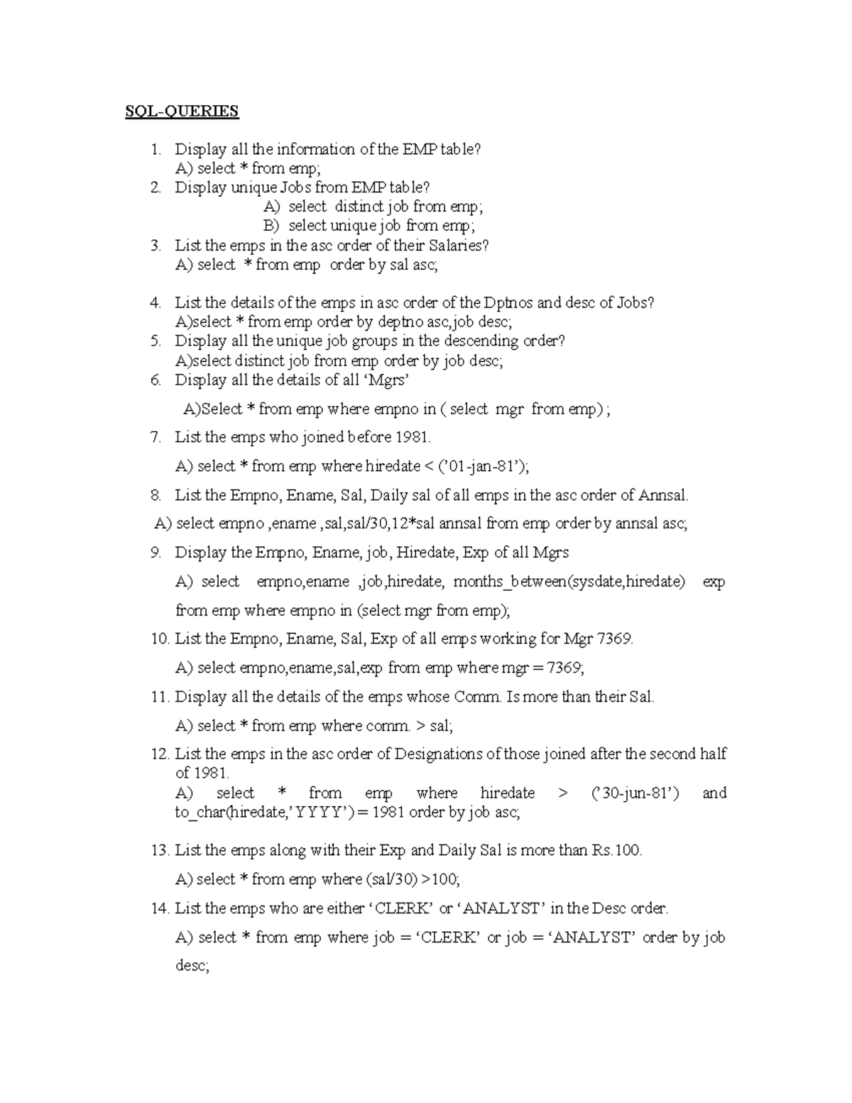 Sql problem - 200 Sql query and solution - SQL-QUERIES Display all the ... Sql problem - 200 Sql query and solution - SQL-QUERIES Display all the ...