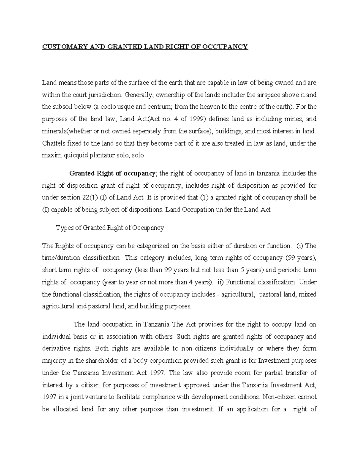 Customaryandgrantedlandrightofoccupancybydatiusdidace - CUSTOMARY AND ...