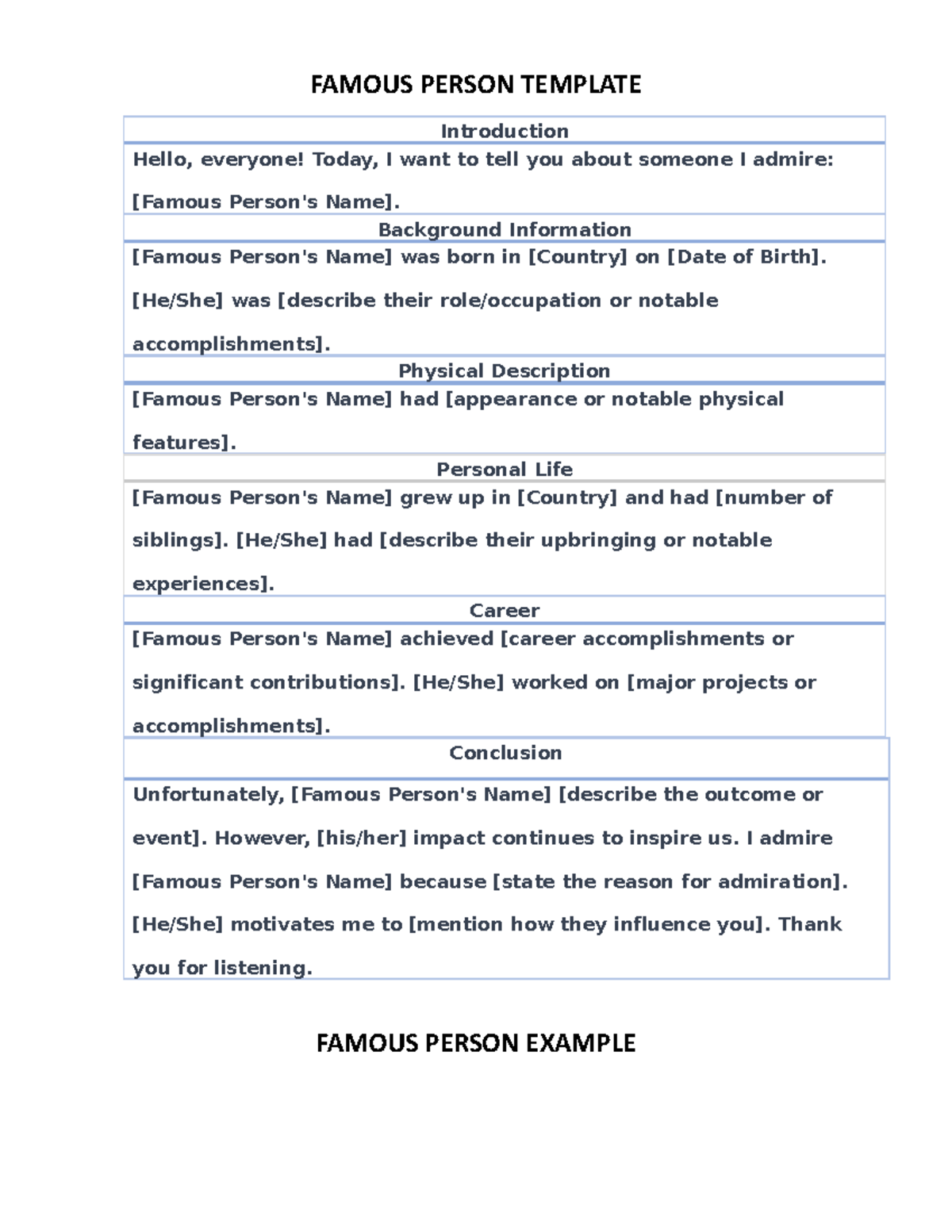 Speaking Activity 1 - Nada - FAMOUS PERSON TEMPLATE Introduction Hello ...