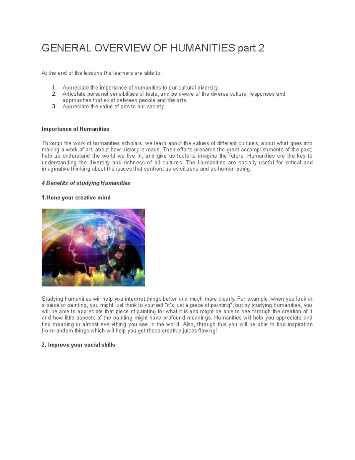 General Overview OF Humanities: Art - GENERAL OVERVIEW OF HUMANITIES ...