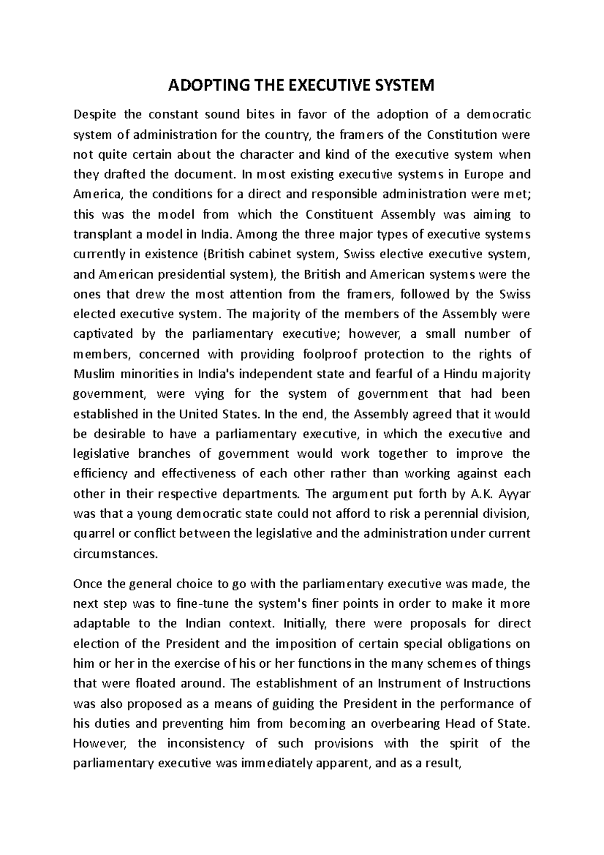 Adopting THE Executive System - ADOPTING THE EXECUTIVE SYSTEM Despite ...