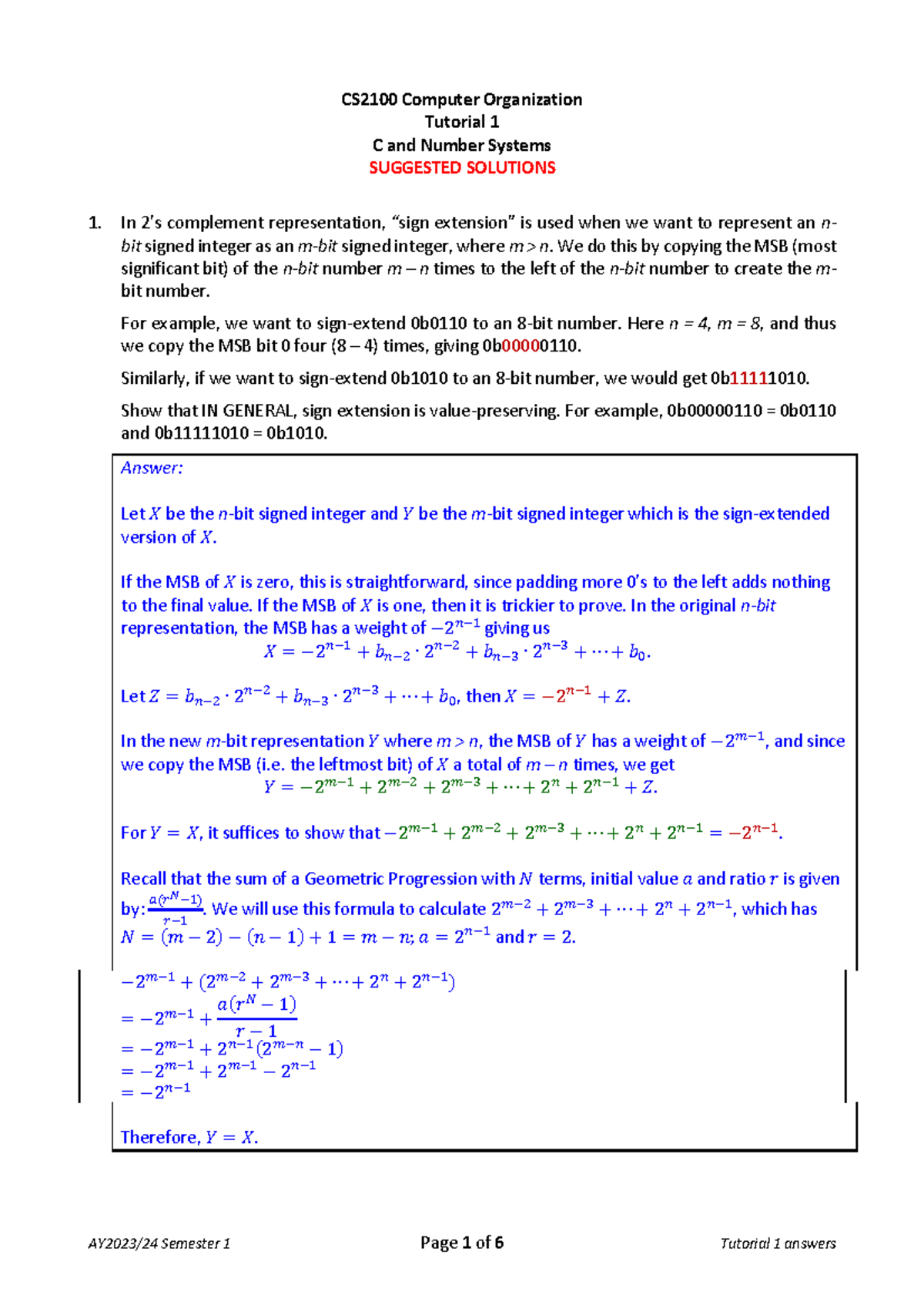 Tut01ans Tut 1 Cs2100 Computer Organization Tutorial 1 C And Number