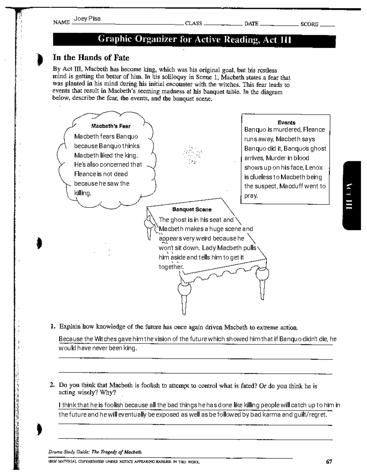 Act III Graphic Organizer for Macbeth - ENGL1302 - Studocu