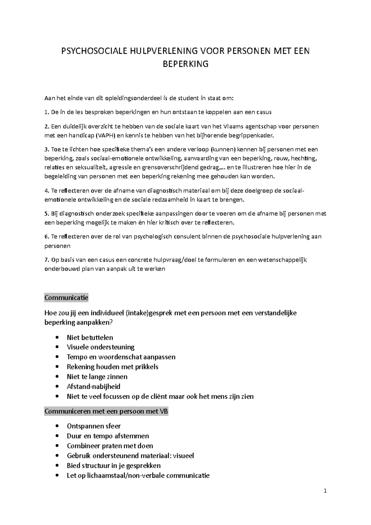 Psychosociale hulpverlening voor personen met een beperking - PSYCHOSOCIALE HULPVERLENING VOOR ...