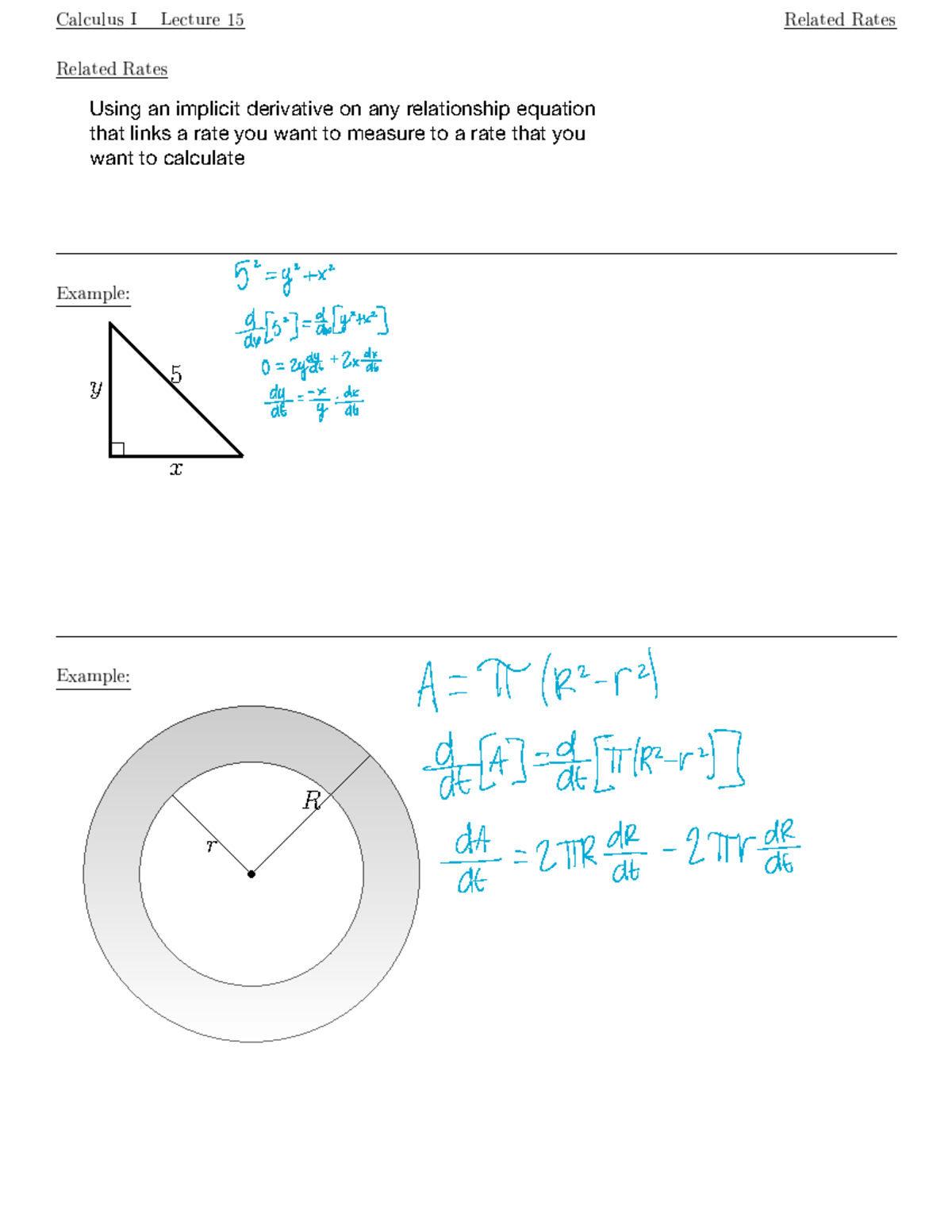 Math 2115 Lecture 15 Relates Rates - x y 5 R r Using an implicit ...