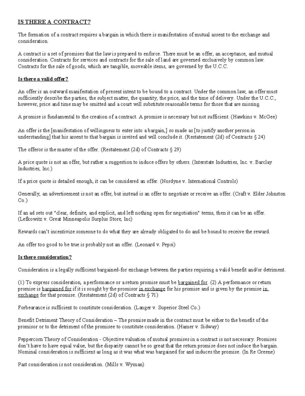 Contract Analysis Flow Chart - IS THERE A CONTRACT? The formation of a ...