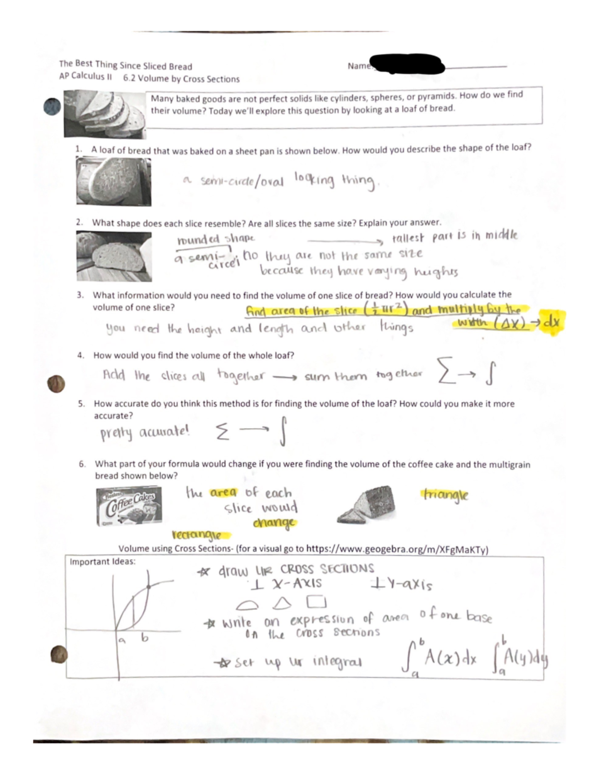 Calculus II - Volume By Cross Sections - MA 1723 - Studocu