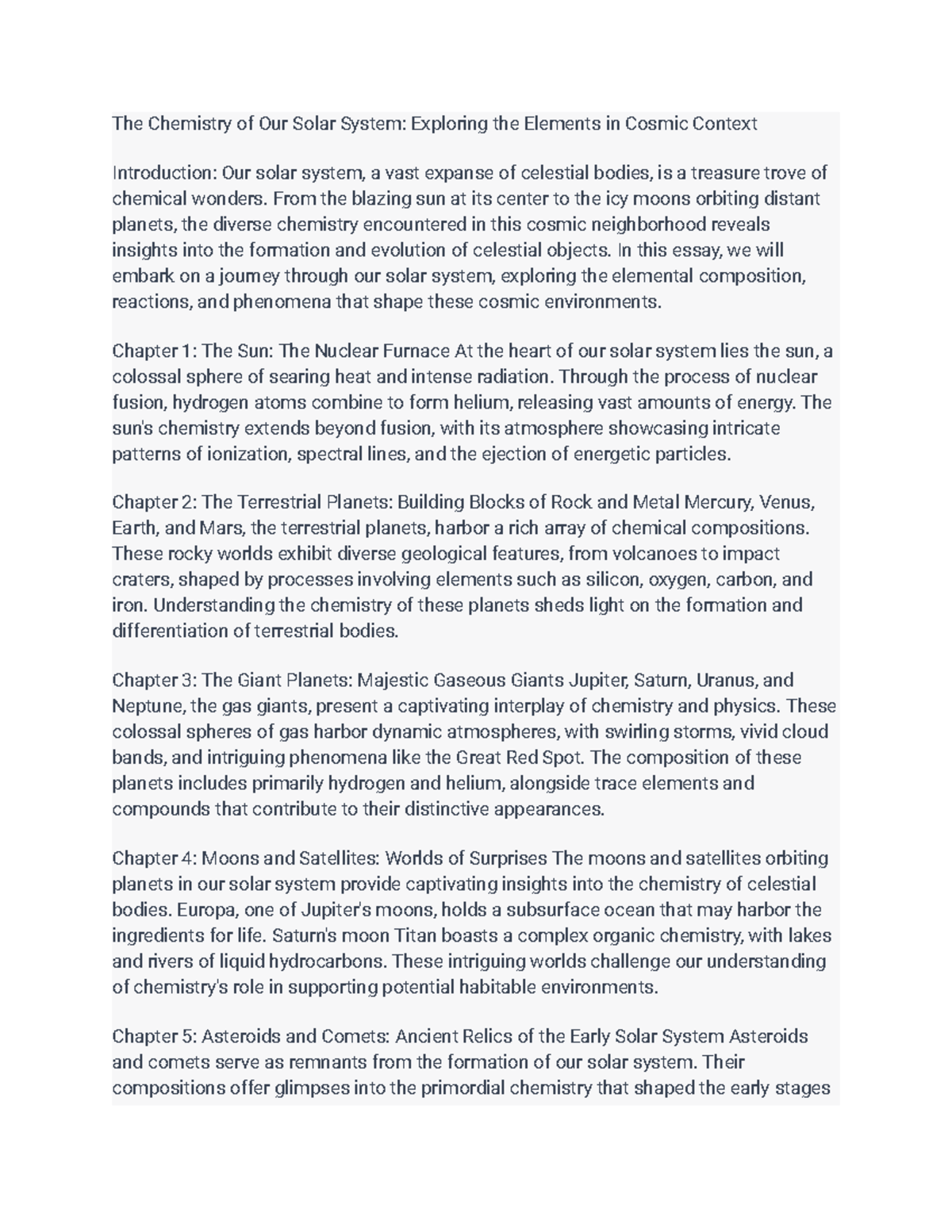 The Chemistry of Our Solar System - From the blazing sun at its center ...