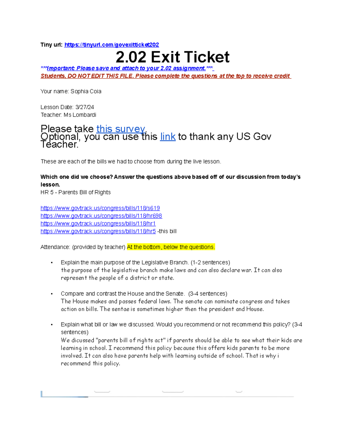2.02 exit ticket - Tiny url: tinyurl/govexitticket 2 Exit Ticket ...