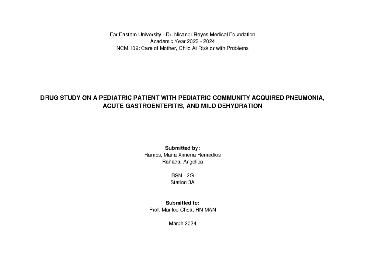 DRUG Study - Far Eastern University - Dr. Nicanor Reyes Medical ...
