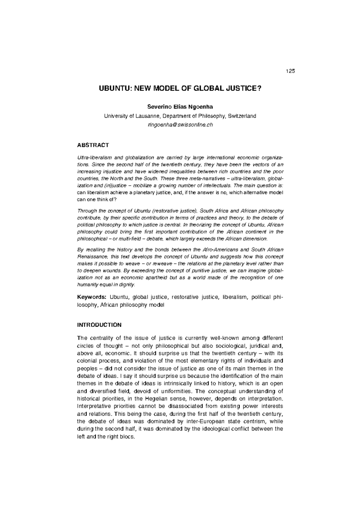 Ubuntu new model for social justice - yes - 125 UBUNTU: NEW MODEL OF ...